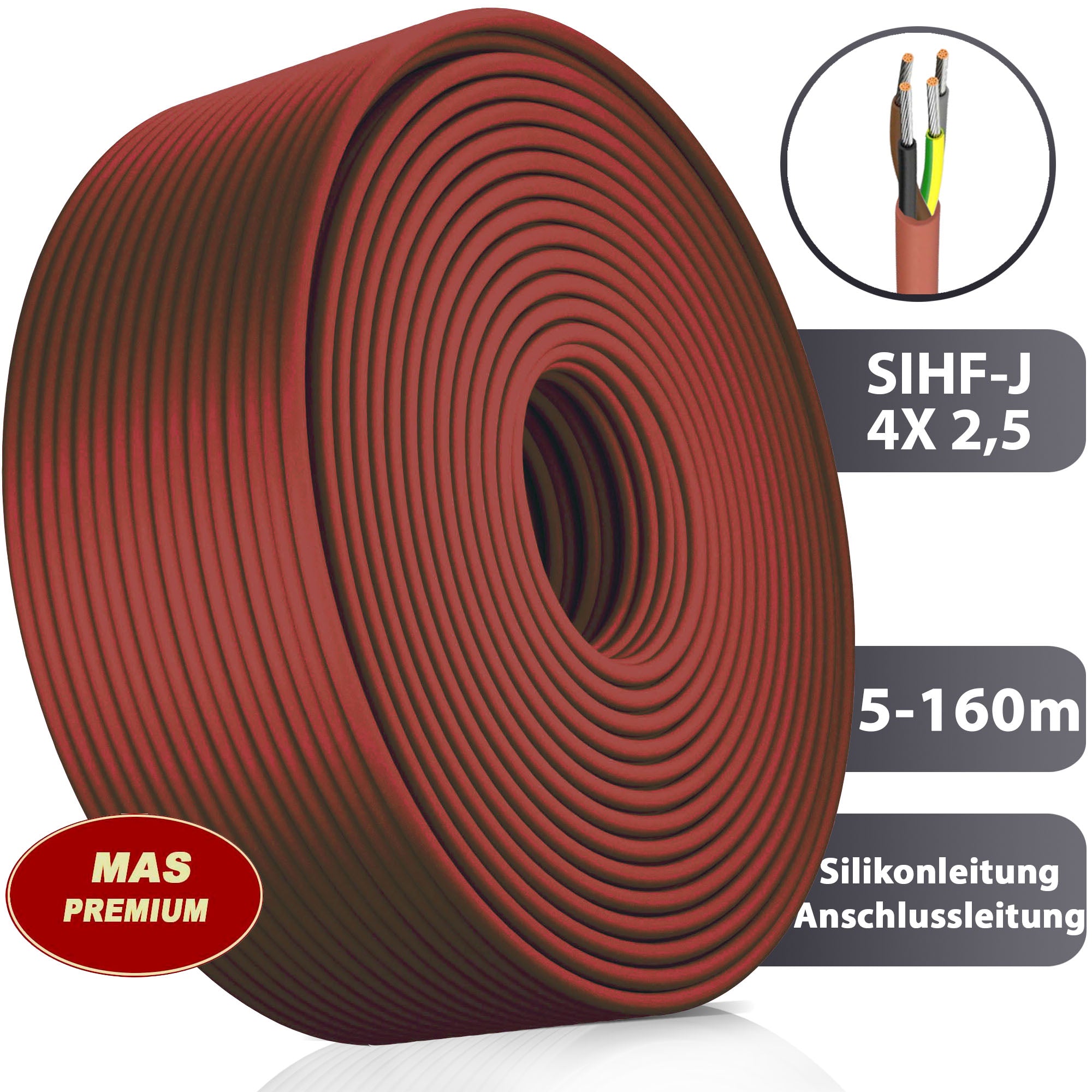 SIHF-J 4x 2,5 Silikonkabel Anschlussleitung Silikonleitung Saunakabel ...